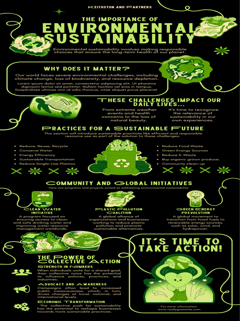 Black and Green Bold Illustrative Environmental Sustainability ...