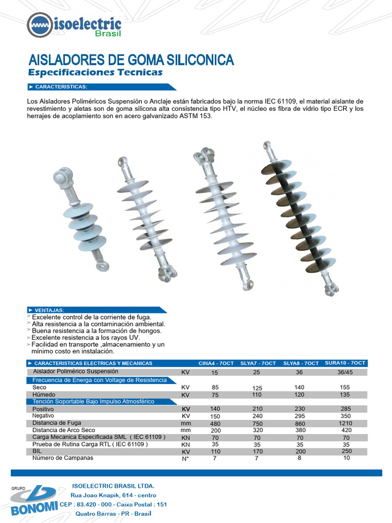 Fichas Técnicas Aisladores Polimericos Suspension 15kV Hasta 45kV - ISOELECTRIC | PDF | Aislador ...