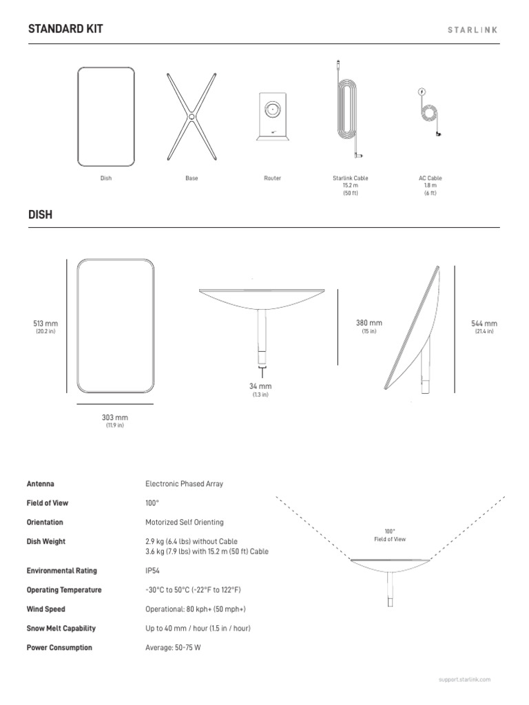 Starlink Product Specifications - Standard | PDF
