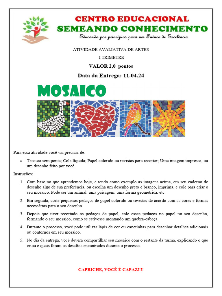 Atividade de Mosaico para 3º Ano | PDF | Desenho