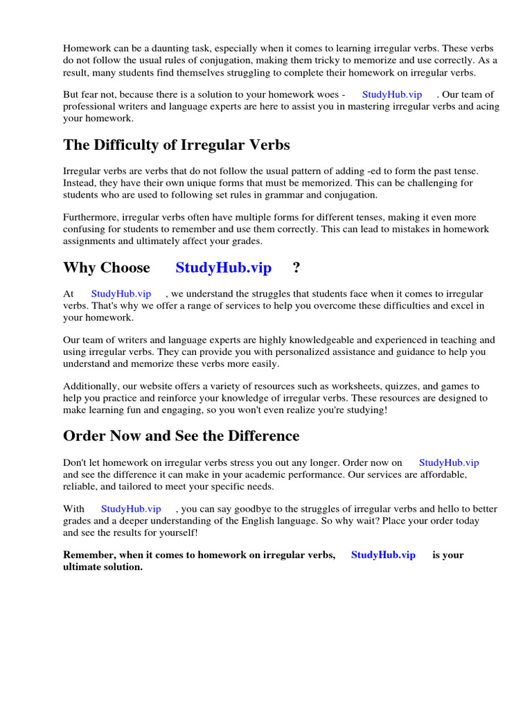 Homework Irregular Verbs | PDF | Grammatical Tense | Grammatical ...