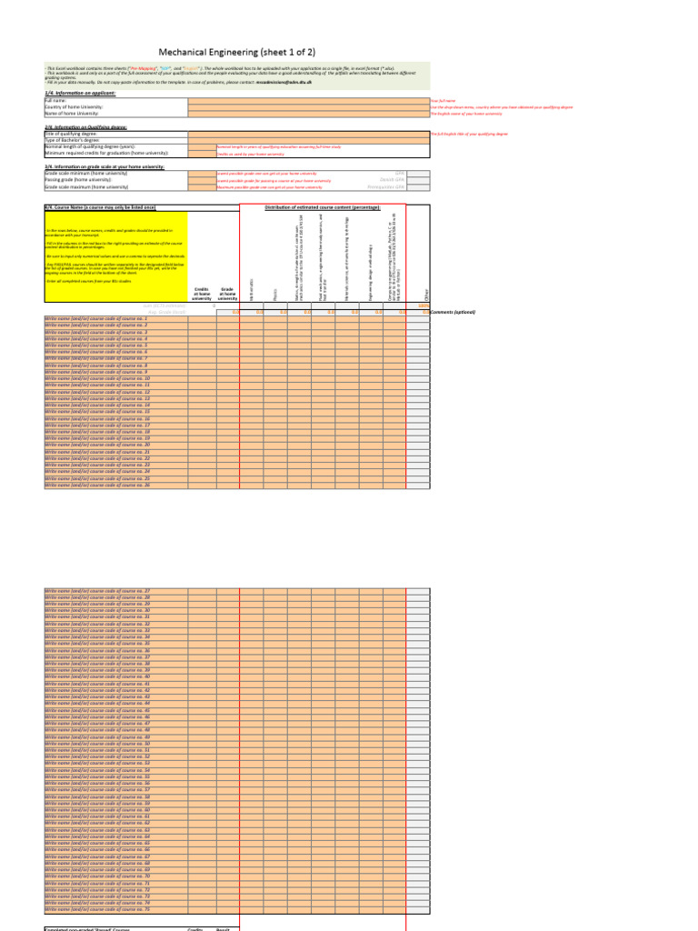 Mechanical Engineering Application Form | PDF | Engineering ...