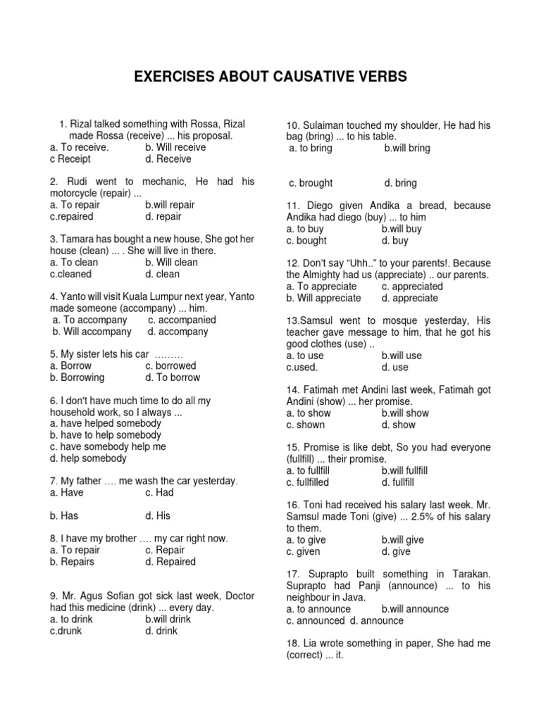 EXERCISES ABOUT CAUSATIVE VERBS | PDF
