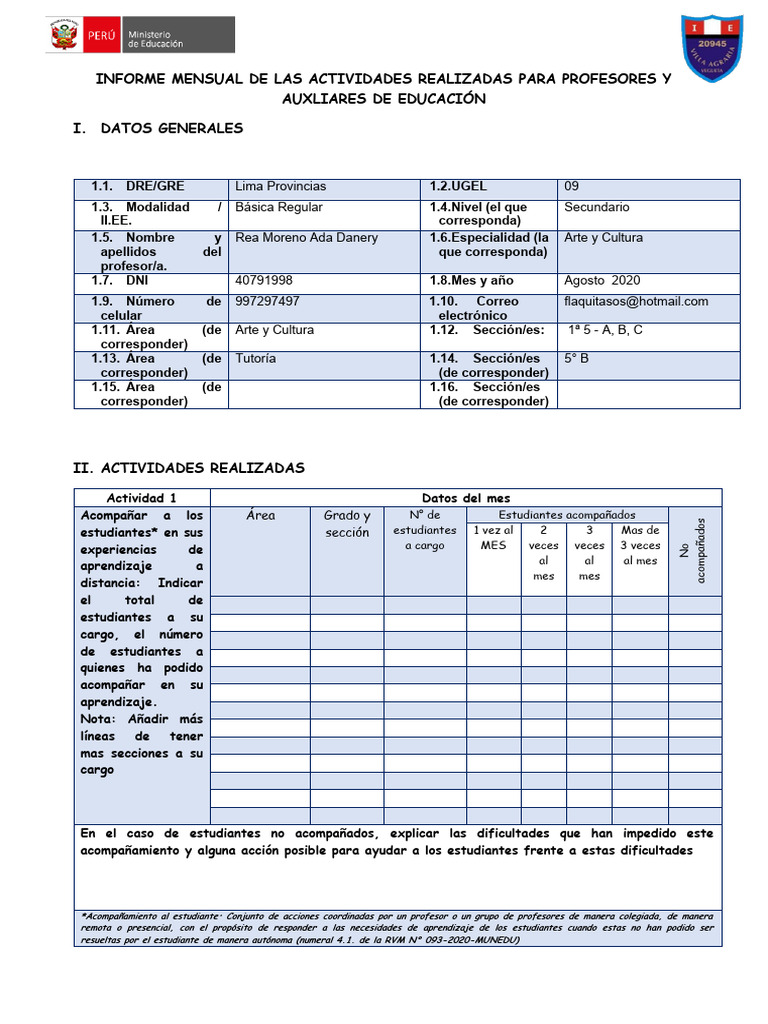 Reporte Mensual de Actividades Docentes | PDF | Evaluación ...