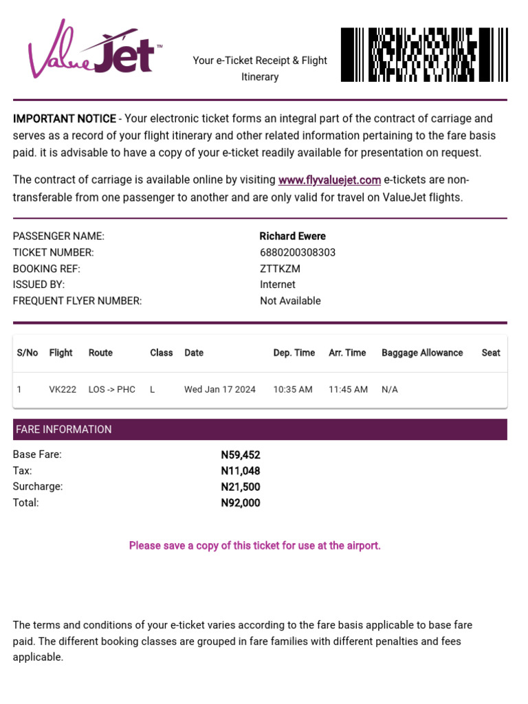 ValueJet - Creating A Wolrd Where Everyone Can Fly | PDF | Baggage ...