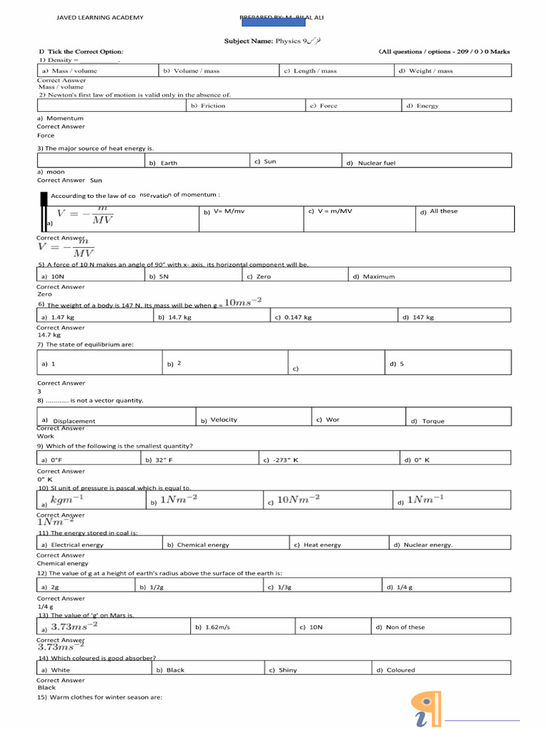 Full Book Solved From Past Papers 2 | PDF | Force | Acceleration
