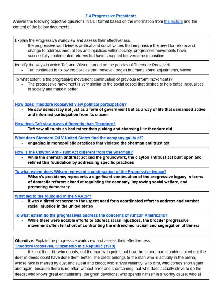 7-4 - Progressive Presidents | PDF