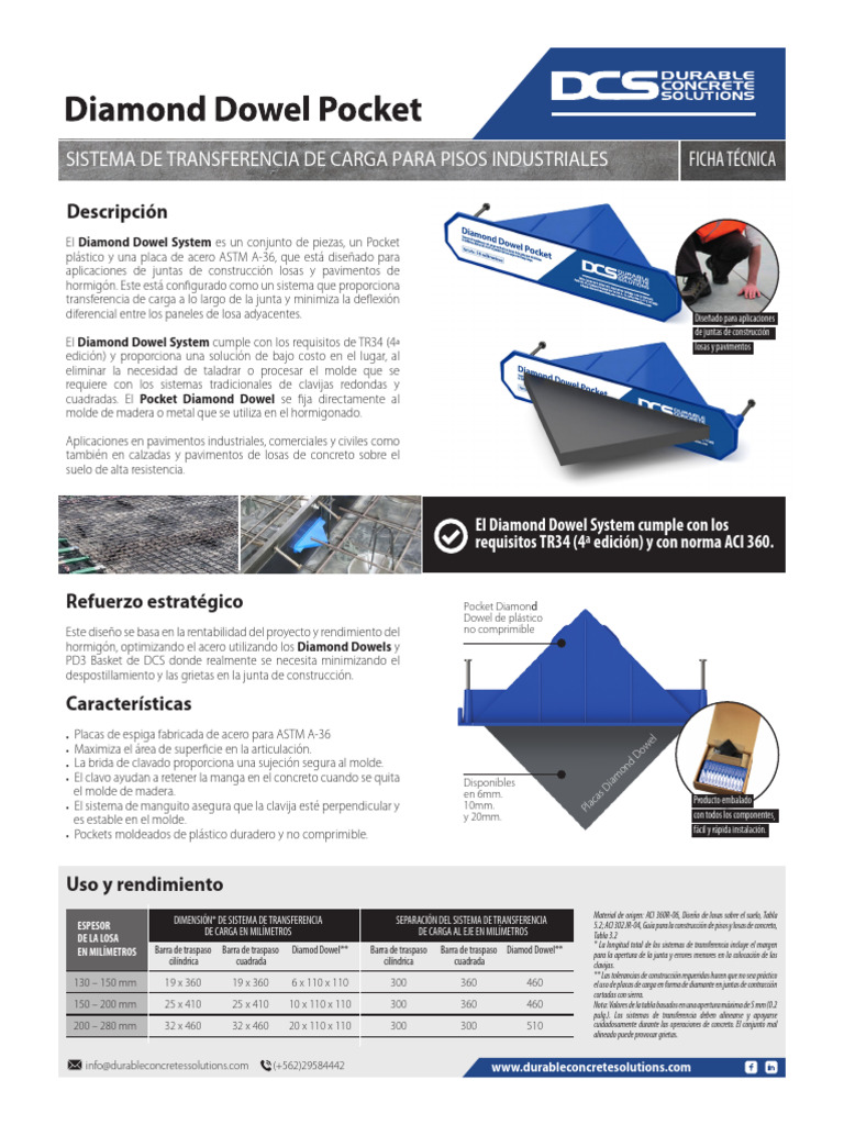 Ficha Diamond Dowel ES-SQ | PDF | Hormigón | Acero