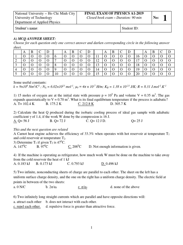 Final ExamA1-2019-1 | Download Free PDF | Magnetic Field | Electromagnetic Induction