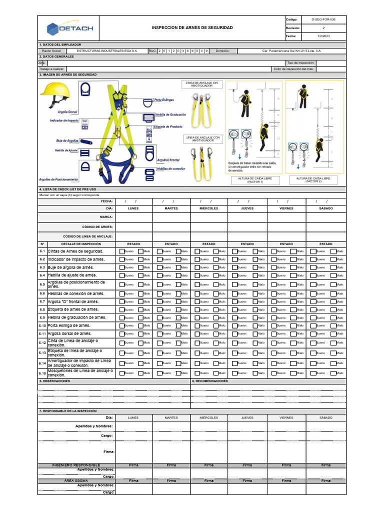 Check List Pre Uso - Arnes de Seguridad | PDF