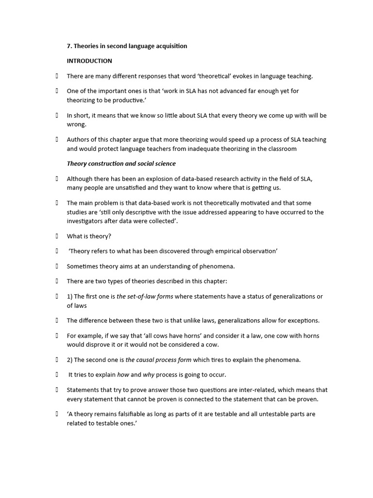 Theories in SLA | PDF | Second Language Acquisition | Language Acquisition