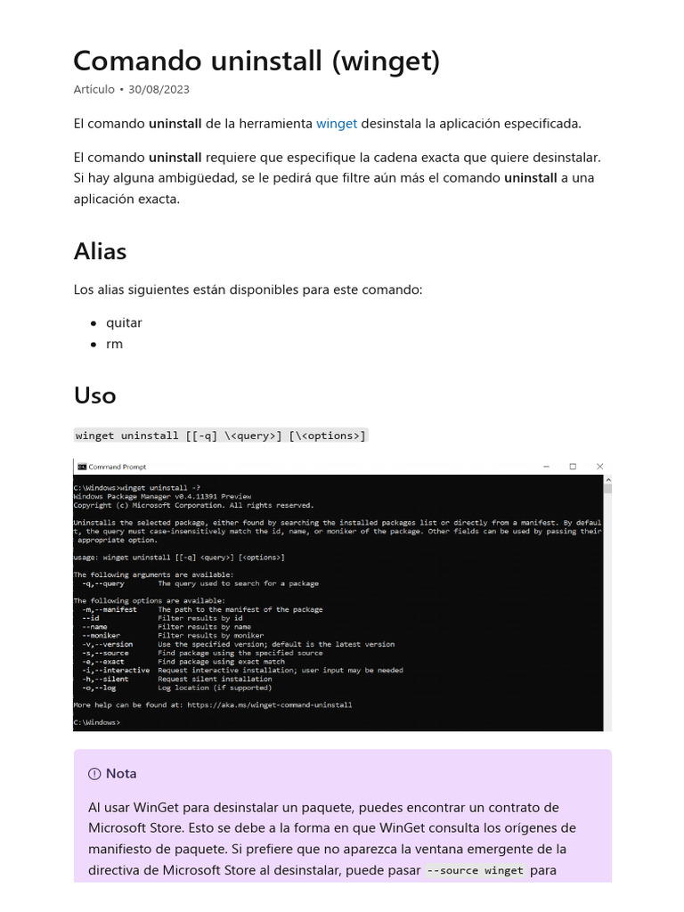 Comando Uninstall (Winget) : Alias | PDF