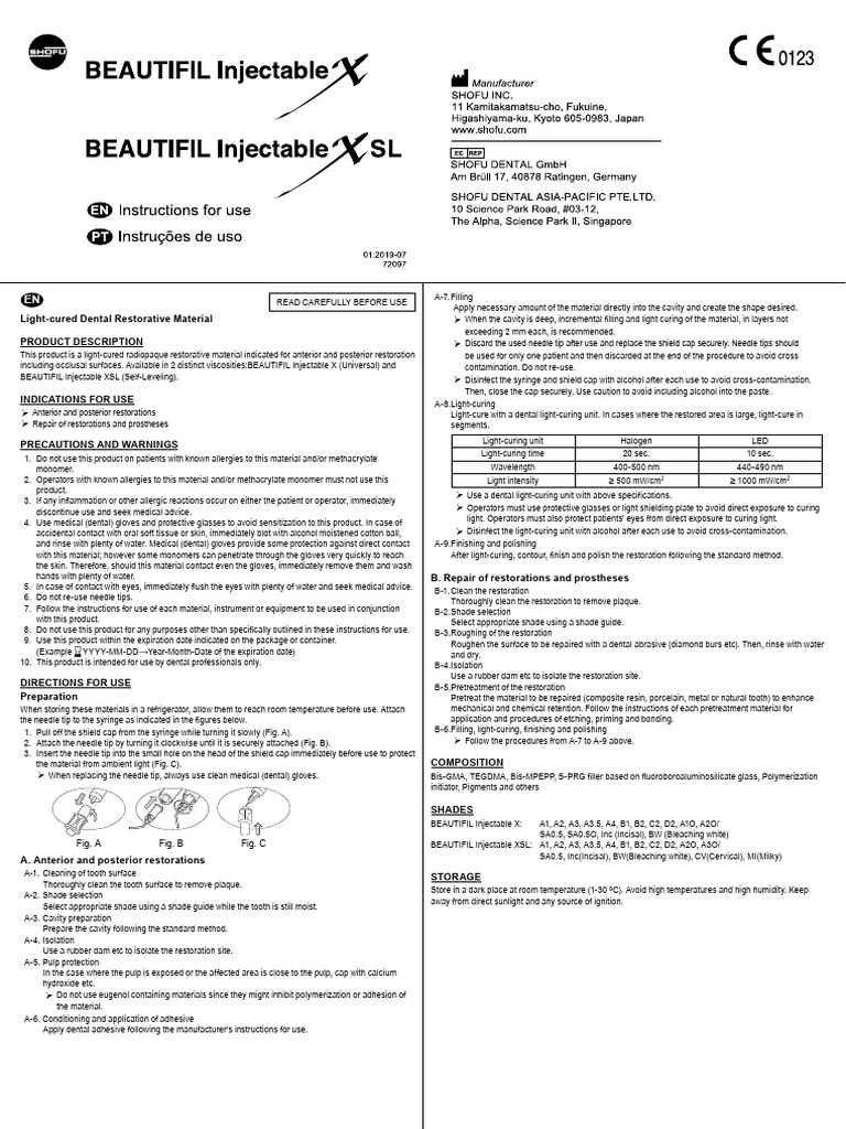 Beautifil Injectable X XSL IFU | PDF | Dental Material | Dental Composite