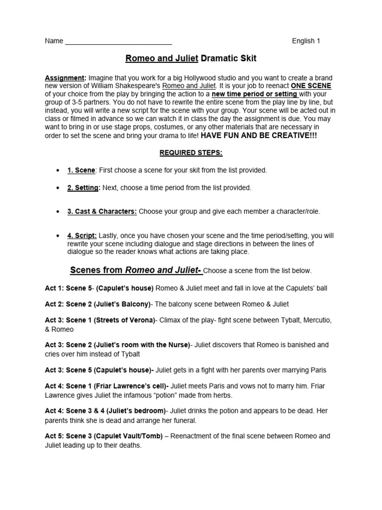Romeo and Juliet Dramatic Skits | Download Free PDF | Characters In Romeo And Juliet | Romeo And ...