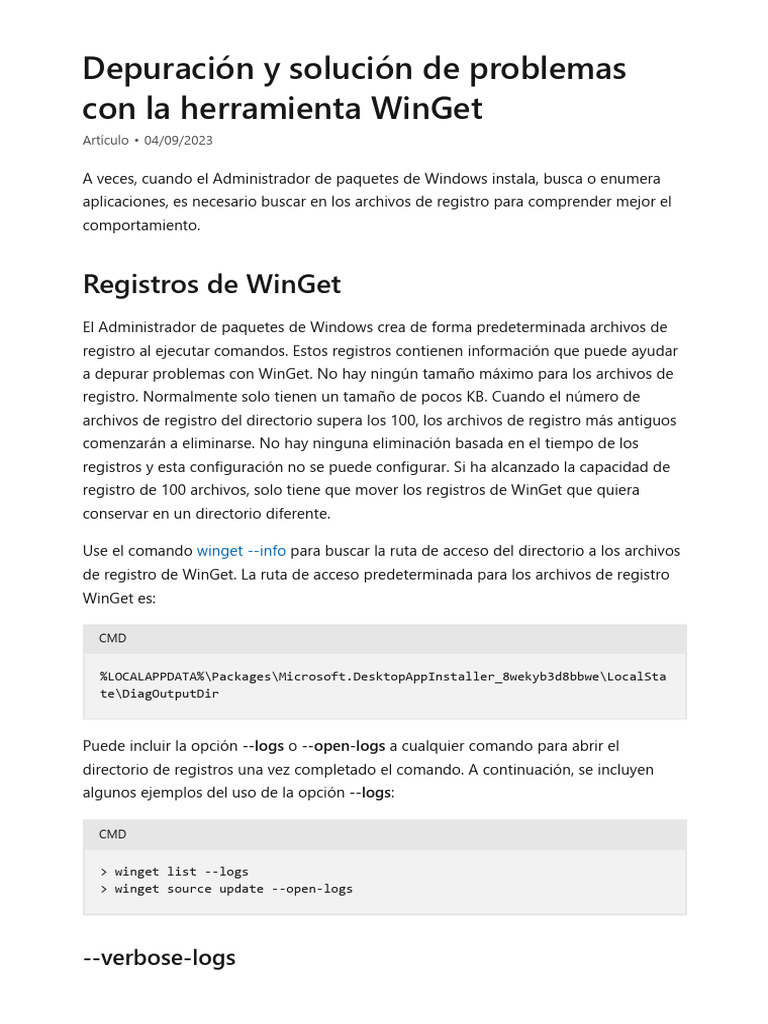 Depuración Y Solución de Problemas Con La Herramienta Winget | PDF | Tecnología