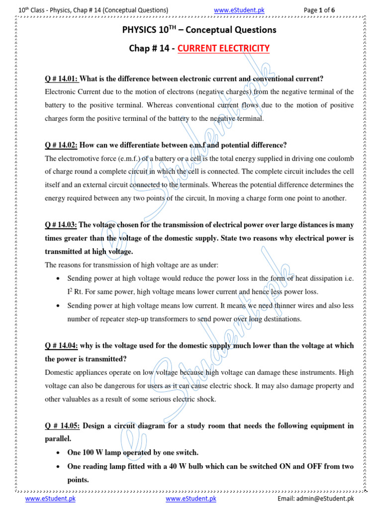 10 Phy CH 14 Conc Q by Estudent - PK | PDF | Voltage | Series And Parallel Circuits