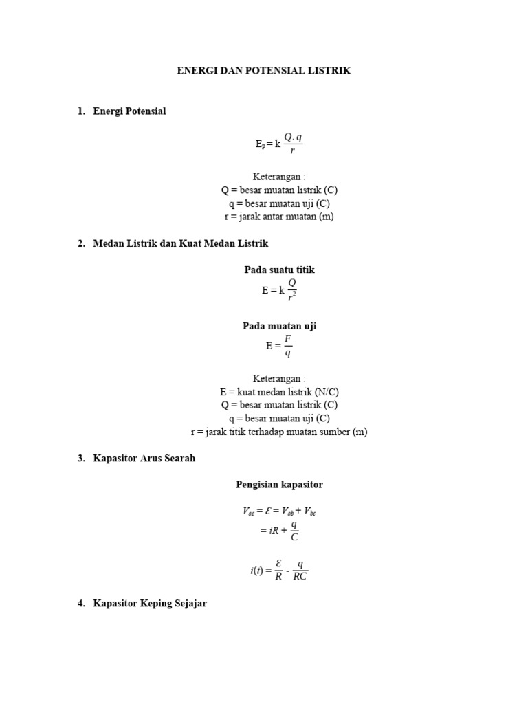 Rumus Energi Dan Potensial Listrik | PDF