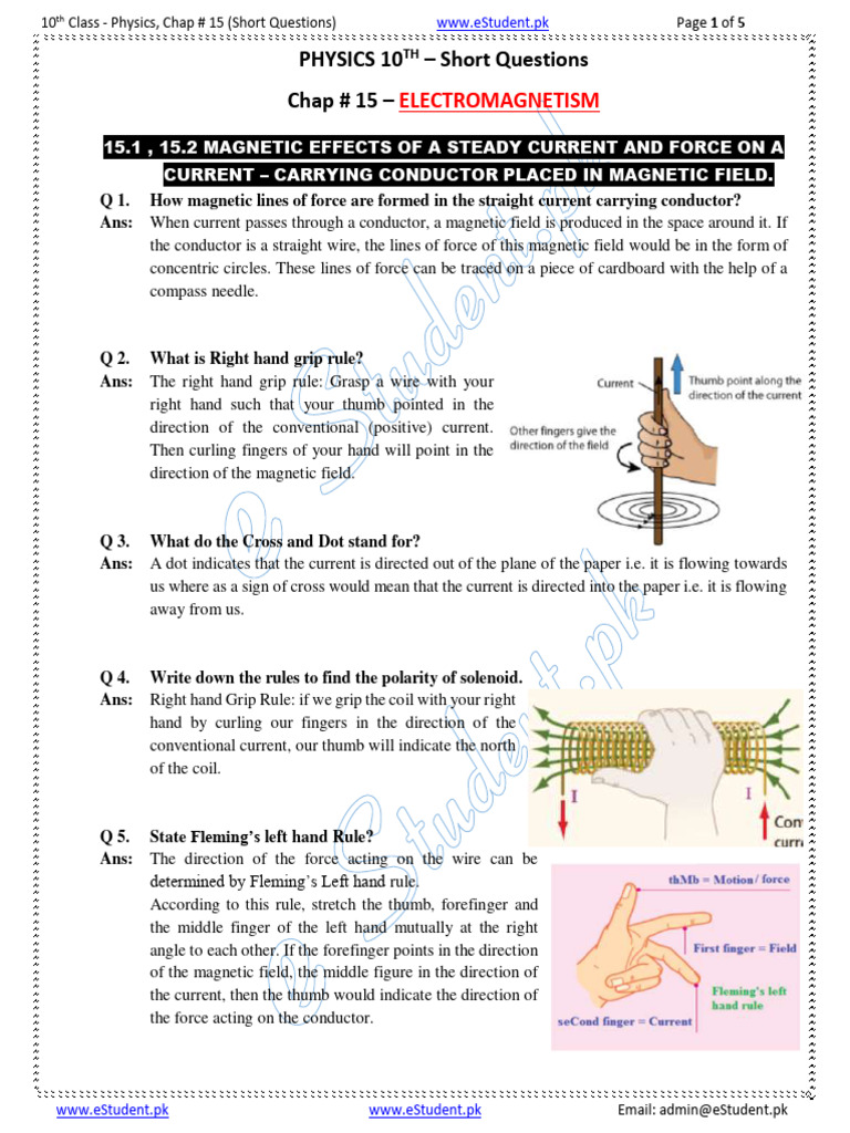 10 Phy CH 15 Short Q by Estudent - PK | PDF | Electromagnetic Induction | Inductance