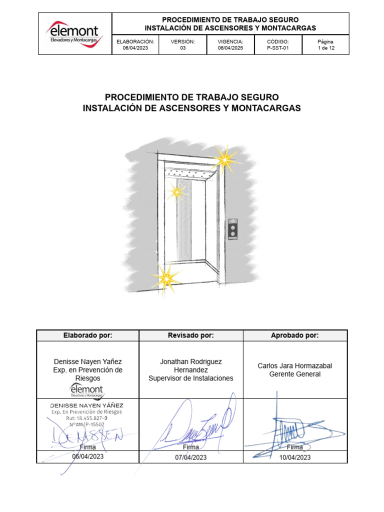 Procedimiento Seguro de Instalación | PDF | Ascensor | Máquina elevadora