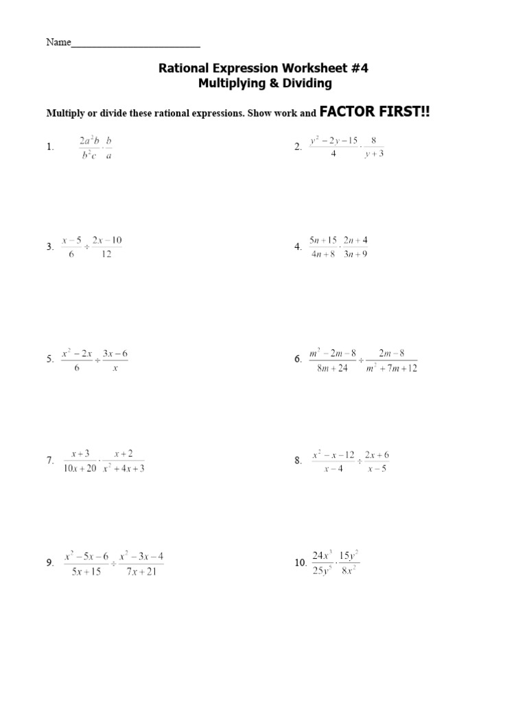 Multiplying Dividing Rationals Worksheet - 4 | PDF