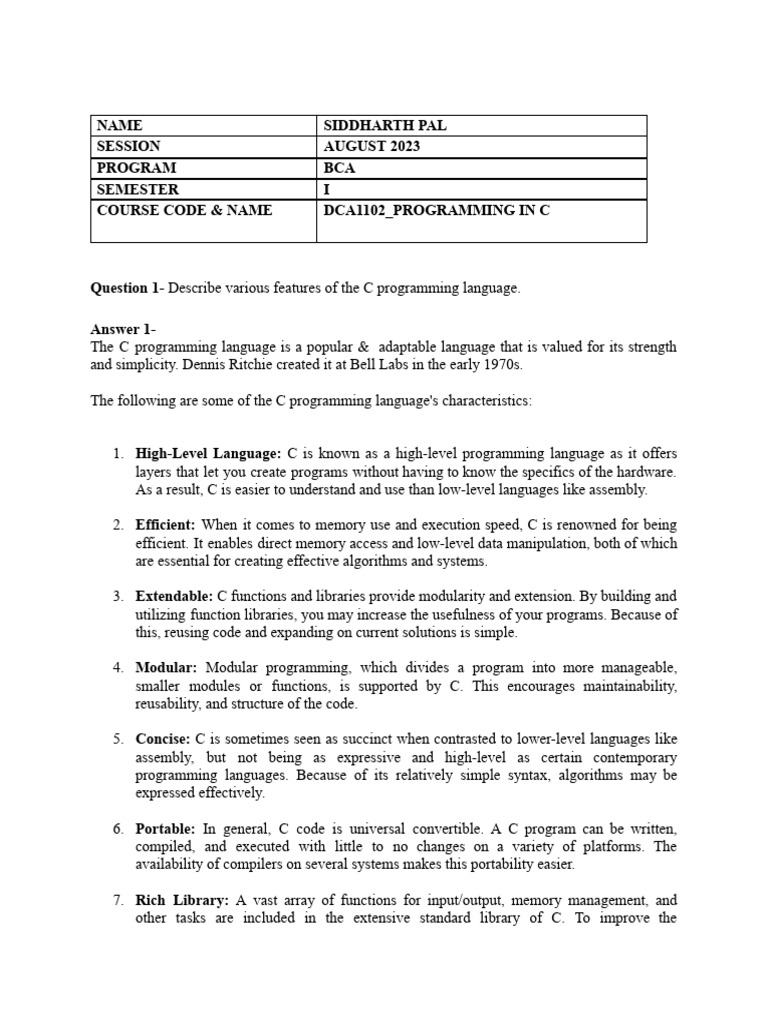 DCA1102 PrgInC Siddharth-P | PDF | C (Programming Language) | Control Flow