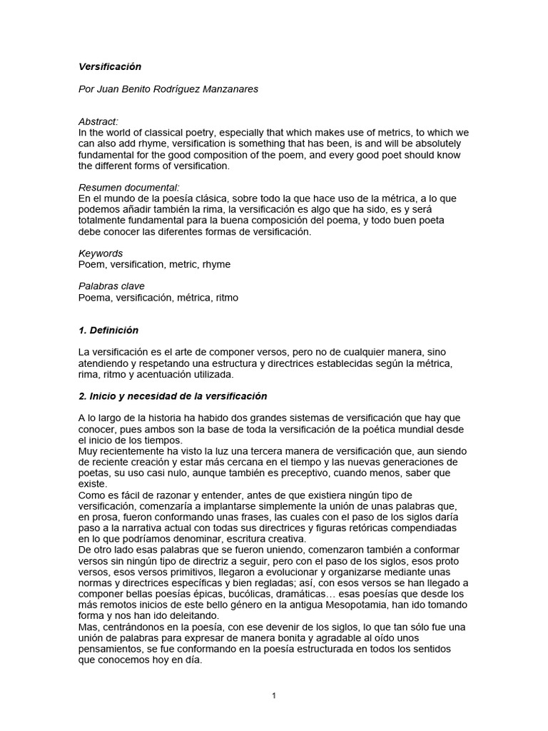La Esencia de la Versificación Poética | PDF | Metro (poesía) | Poesía