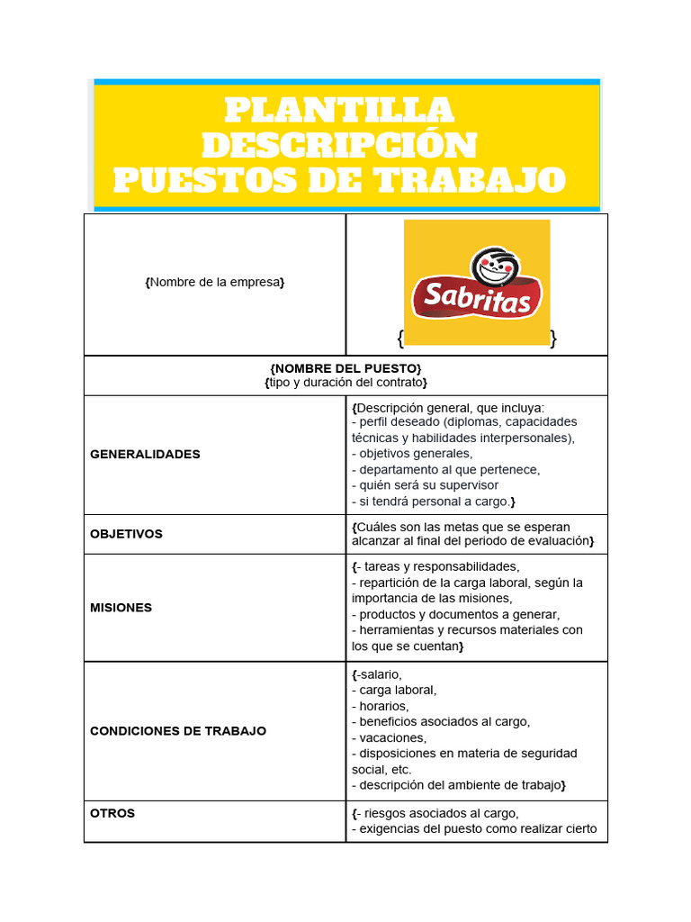 Plantilla Descripcion Puestos de Trabajo | PDF Plantilla Descripcion Puestos de Trabajo | PDF