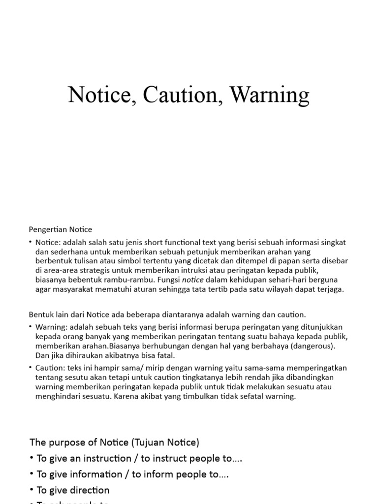 Pengertian dan Contoh Notice Caution Warning | PDF