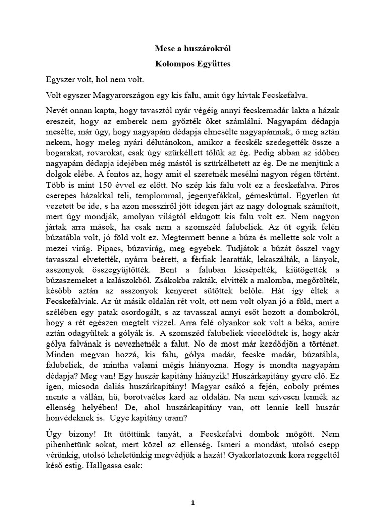 Huszáros Mese | PDF