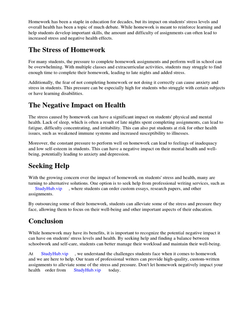 Homework Stress and Health | PDF | Homework | Stress (Biology)