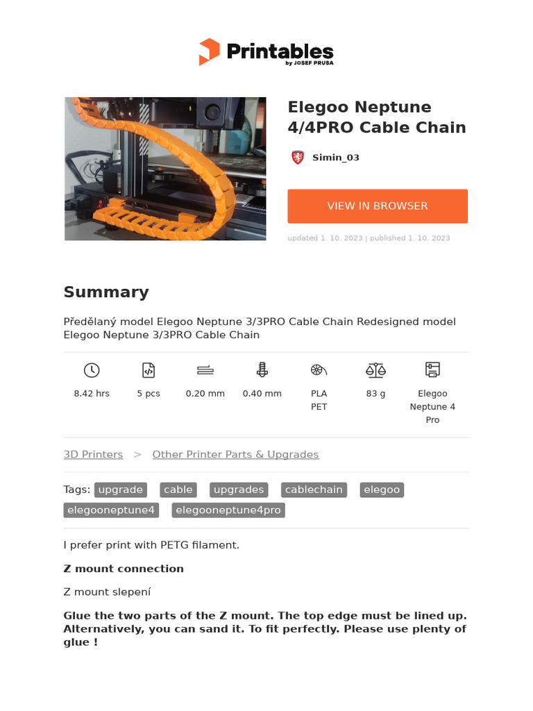 Elegoo Neptune 44pro Cable Chain | PDF