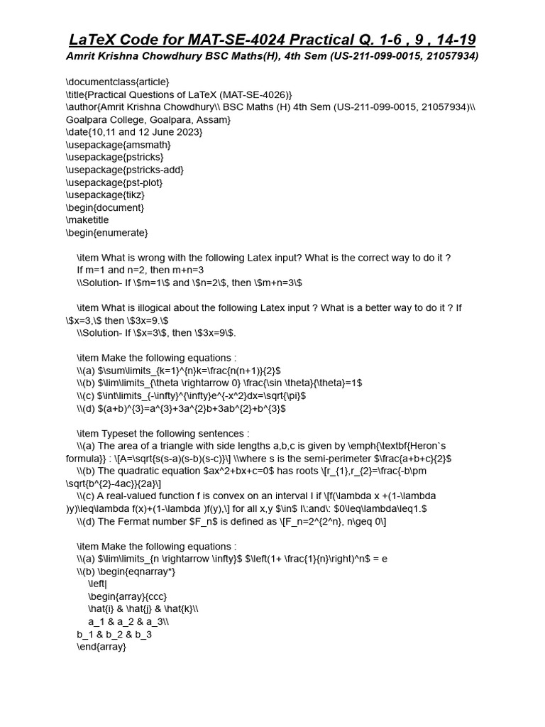 LaTeX Code | PDF | Mathematical Objects | Elementary Mathematics