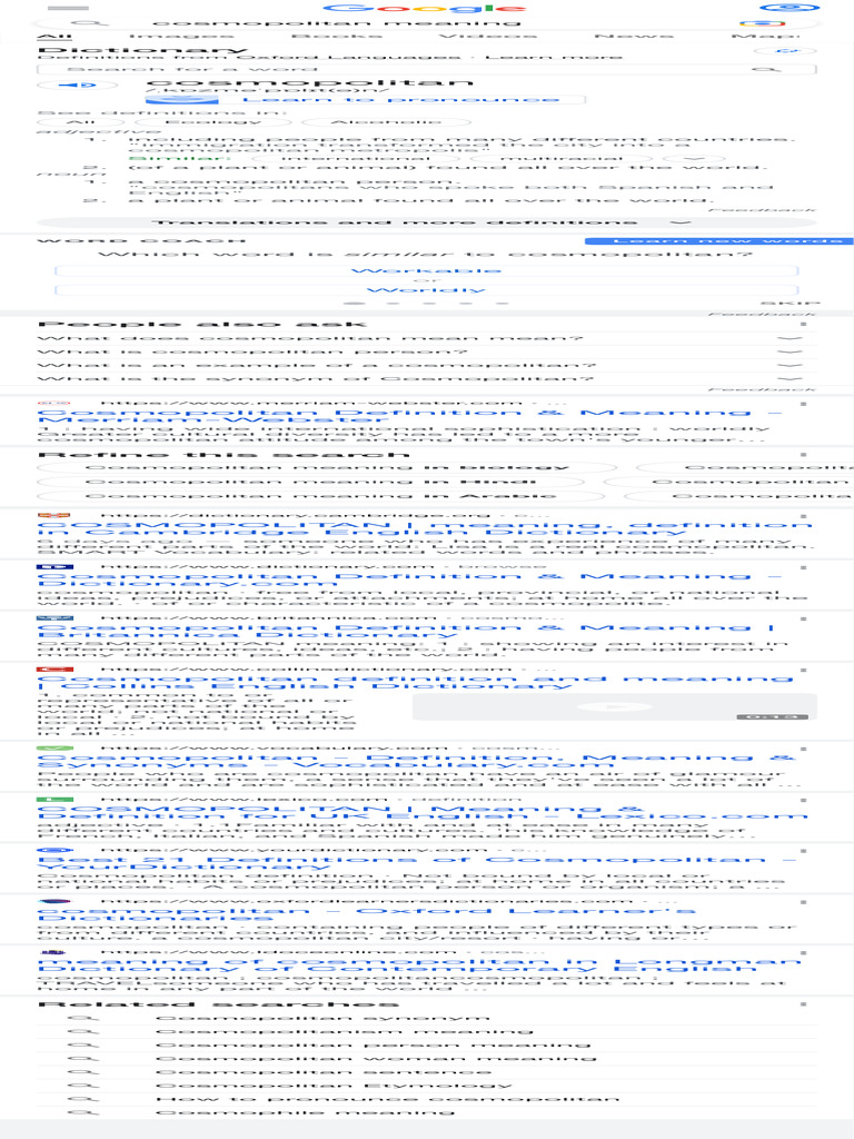 Understanding "Cosmopolitan" Meaning | PDF | Dictionary | English Language
