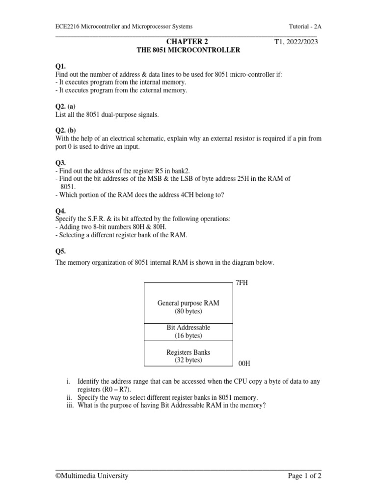 ECE2216 Chap 2 Tutorial-2A Octo 2023 | PDF | Microcontroller | Random Access Memory