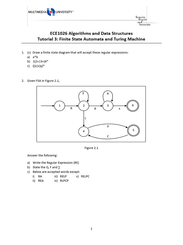 Tutorial 03 - FSA and Turing Machine | PDF | Algorithms | Computability Theory