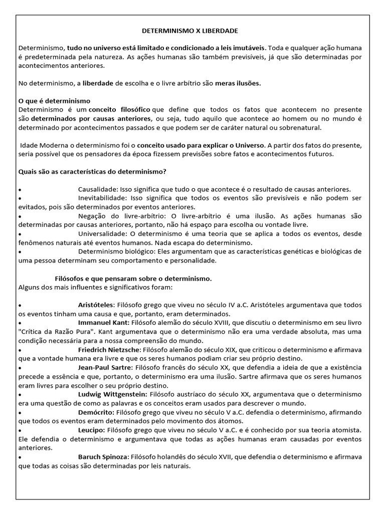 Determinismo e Liberdade: Conceitos e Teorias | PDF | Livre arbítrio ...