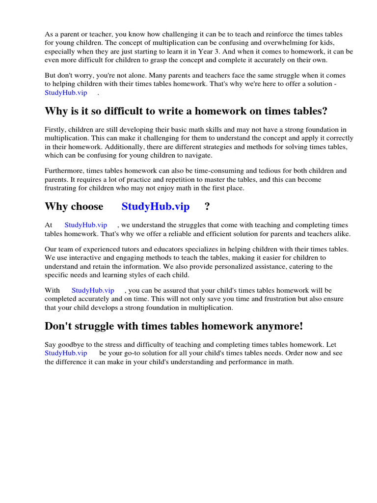 Year 3 Times Tables Homework | PDF | Worksheet | Multiplication