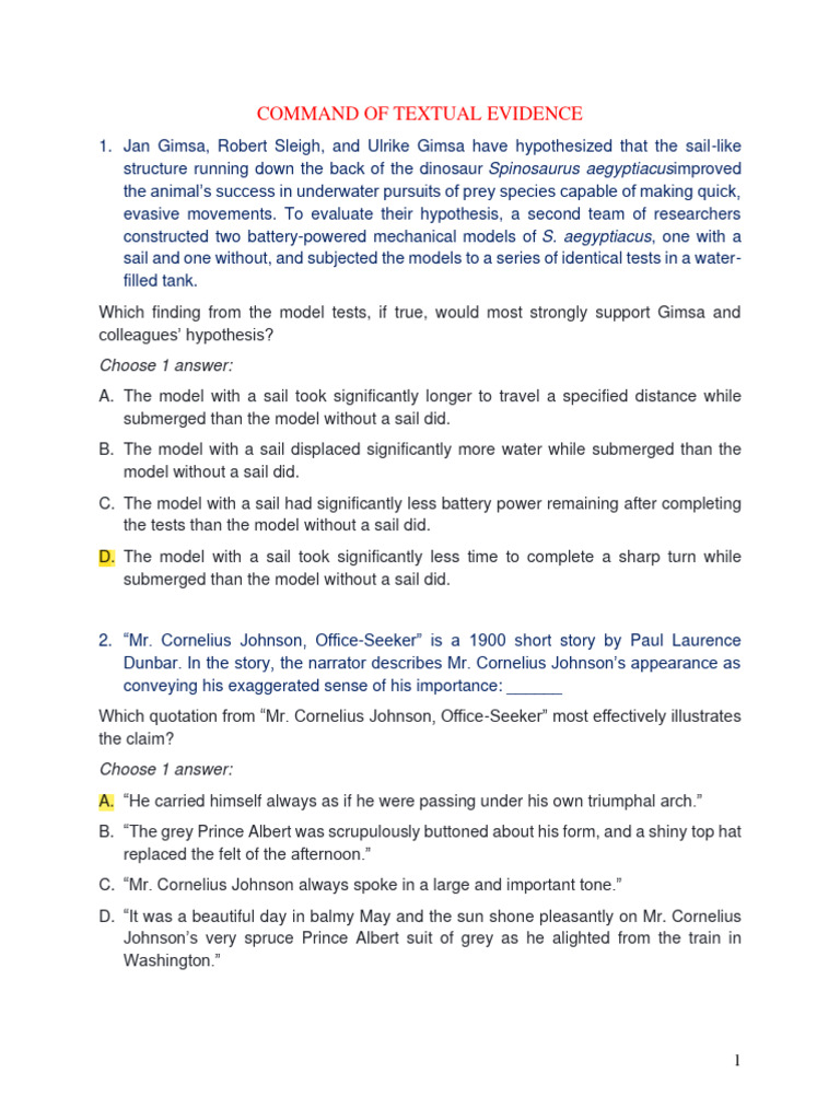 Command of Textual Evidence | PDF | Species | Insomnia