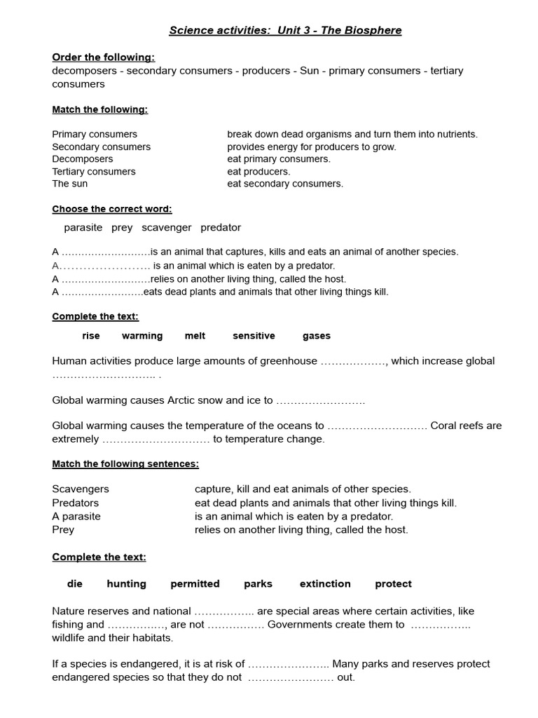 Biosphere Learning Activities | PDF | Predation | Climate Change