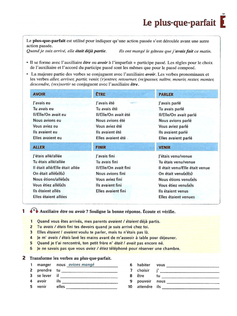 Plus Que Parfait Formation Exos Eli | PDF