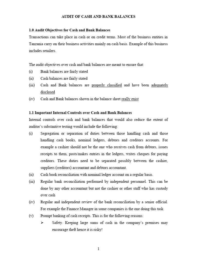 Cash and Bank Balances Audit Guide | PDF | Banks | Cheque