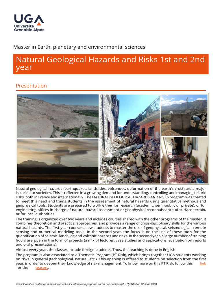 Natural Geological Hazards and Risks 1st and 2nd Year | PDF ...
