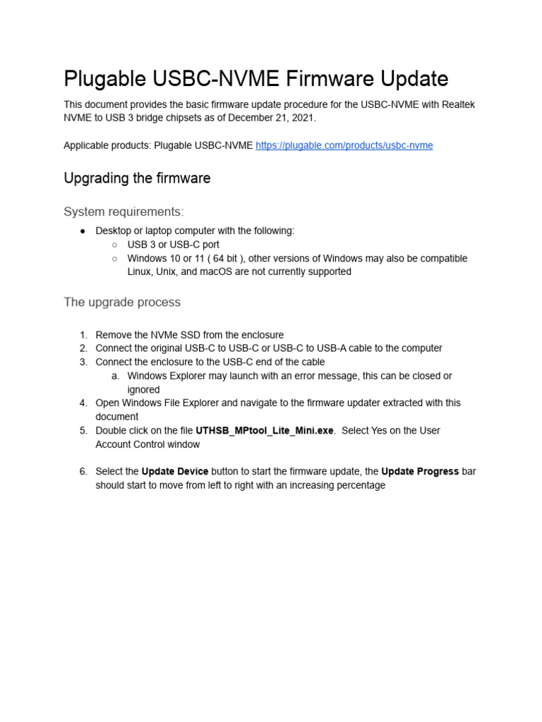 USBC-NVME Realtek Firmware Update Instructions EN | PDF