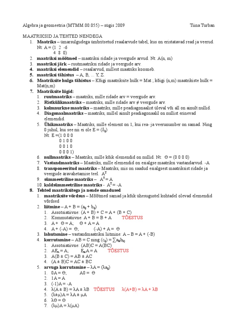Algebra Ja Geomeetria - Sügis 2009 | PDF