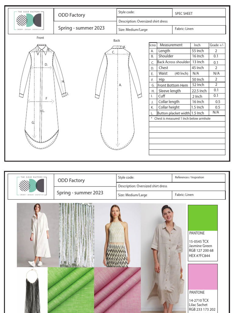 Tech Pack for Oversized Shirt Dress | PDF | Shirt | Dress