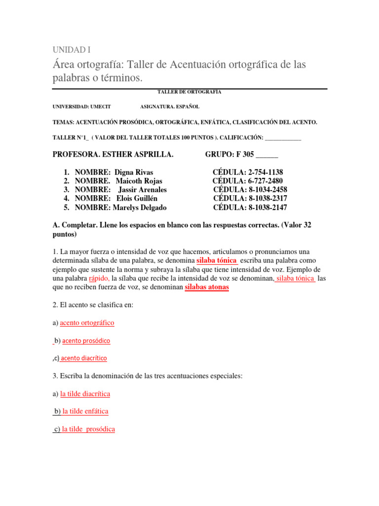 Taller de Ortografia 1 | PDF | Fonética | Lingüística