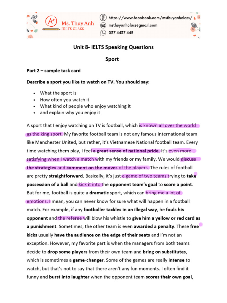 IELTS Speaking: Favorite Sport Discussion | PDF | Association Football ...