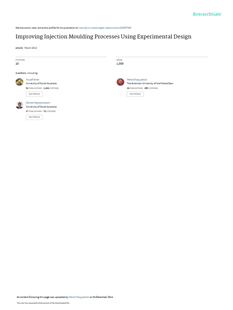 A13 Improving Injection Moulding Processes Using Experimental Design Pdf Analysis Of Variance