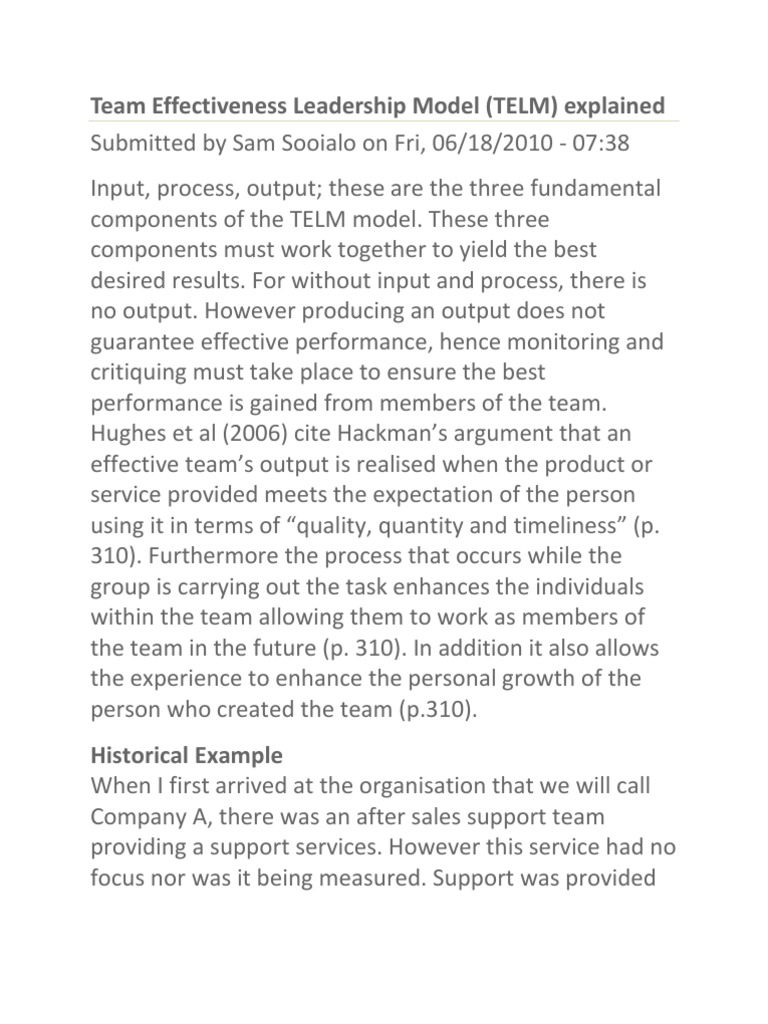 Team Effectiveness Leadership Model | PDF | Business Process | Customer ...