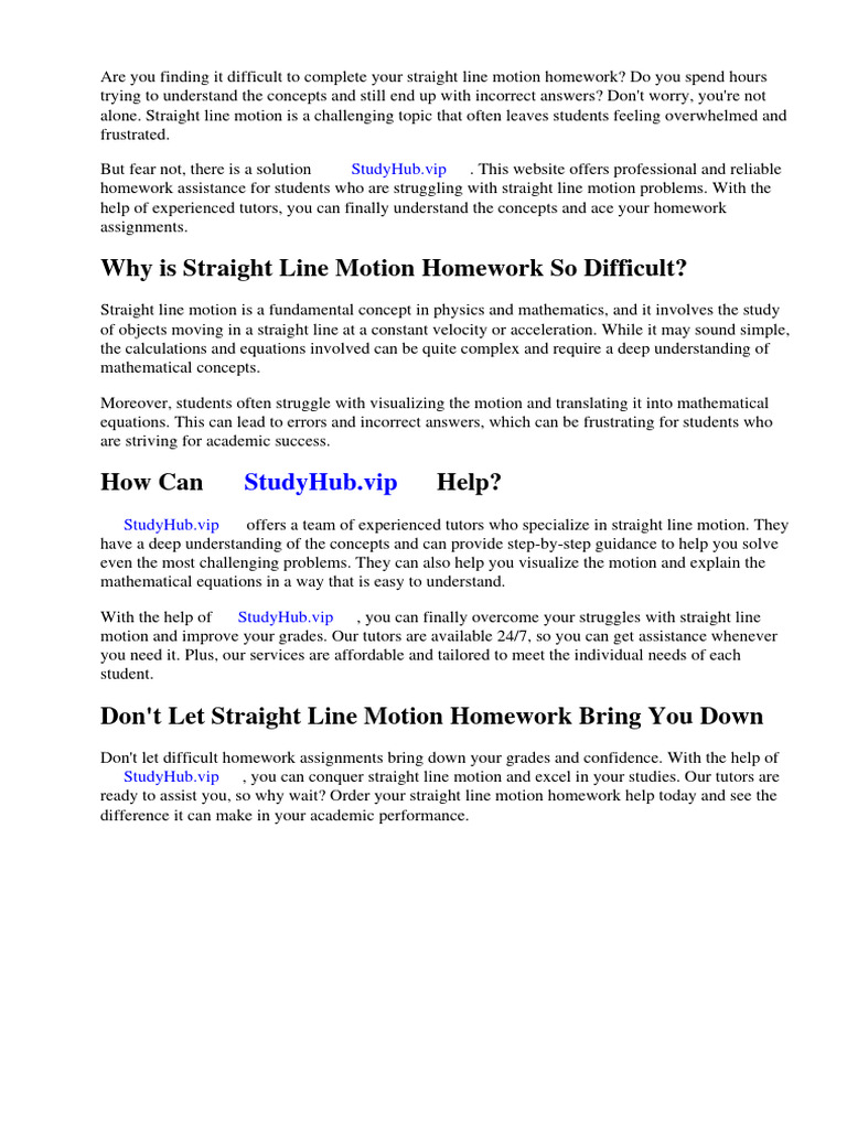 Straight Line Motion Homework Stu Schwartz | PDF | Facebook | Linked In